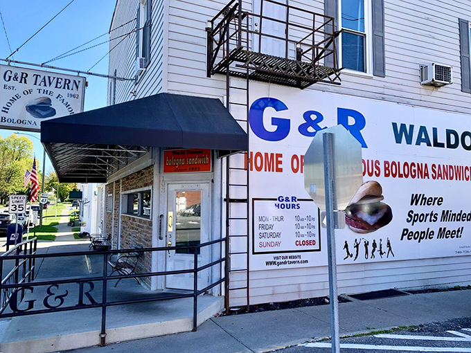 The unassuming exterior of G&R Tavern stands like a culinary lighthouse in tiny Waldo, Ohio, beckoning hungry travelers with promises of legendary sandwiches.