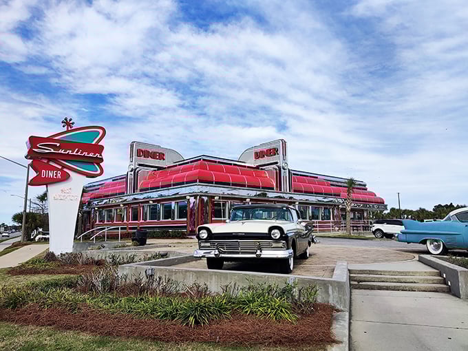 Step into a time machine disguised as a diner! The Sunliner's gleaming exterior promises a journey back to the golden age of American cuisine.