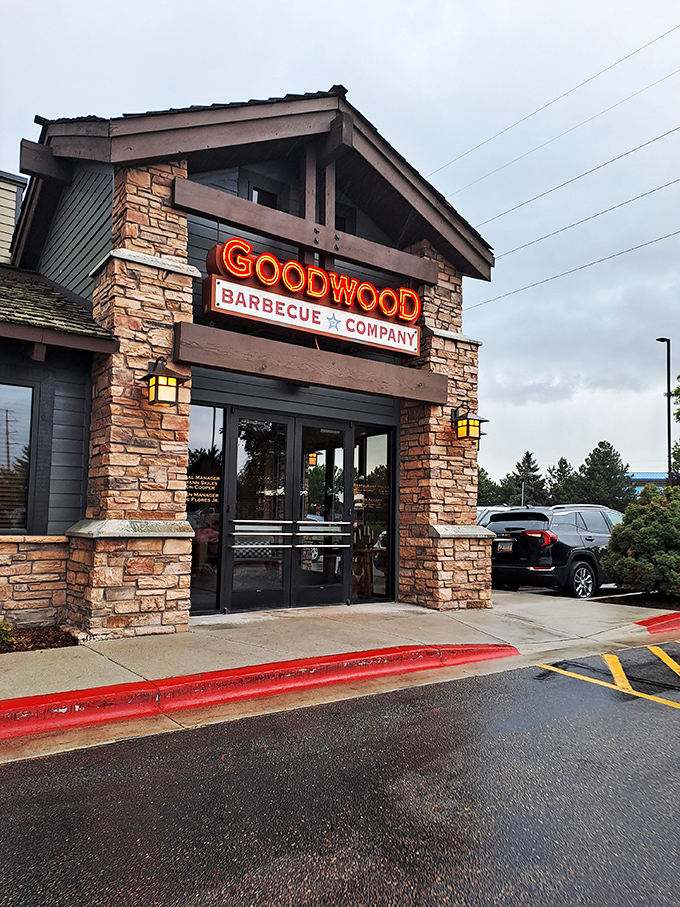 Welcome to Goodwood Barbecue Company, where rustic charm meets mouthwatering aromas. This unassuming exterior hides a world of flavor waiting to be discovered.