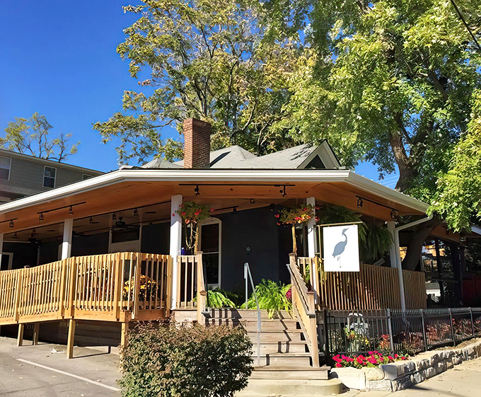 A blue beauty that's more inviting than a warm blanket on a chilly Kentucky evening. This charming steakhouse beckons with the promise of culinary delights and cozy ambiance.