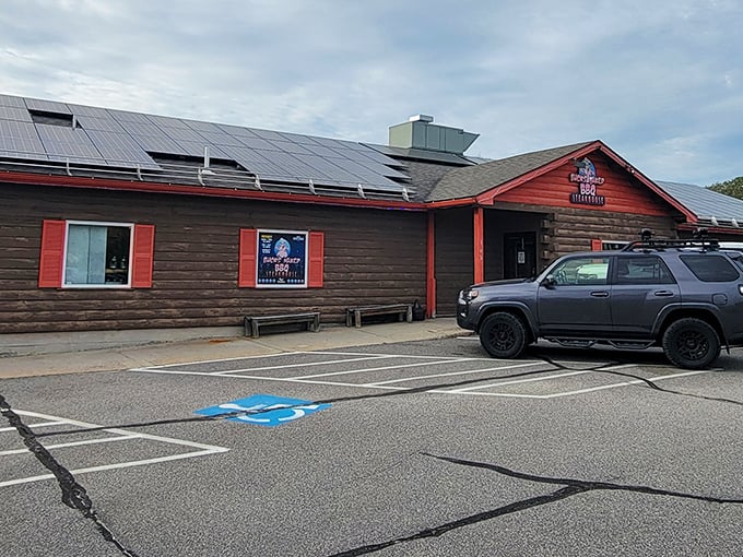 Rustic charm meets solar-powered sustainability! Buck's Naked BBQ proves you can have your ribs and save the planet too.