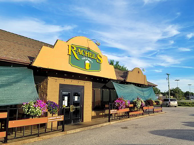 Welcome to Rachel's, where the exterior is as inviting as a warm hug from your favorite aunt. This place screams "come on in and loosen your belt!"