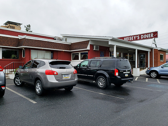 Welcome to flavor town! Heisey's Diner stands proud against the Pennsylvania sky, a beacon of hope for hungry travelers and steak enthusiasts alike.