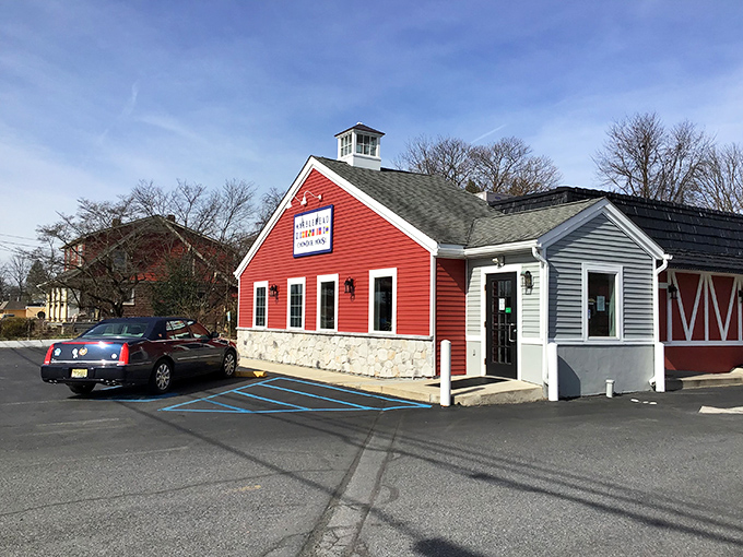 A New England postcard come to life! This charming red barn isn't hiding horses &ndash; it's harboring some of Pennsylvania's finest seafood treasures.