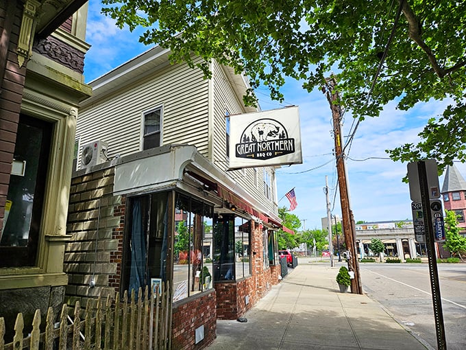 Welcome to BBQ paradise! Great Northern's storefront beckons like a siren song for meat lovers, promising smoky delights within.