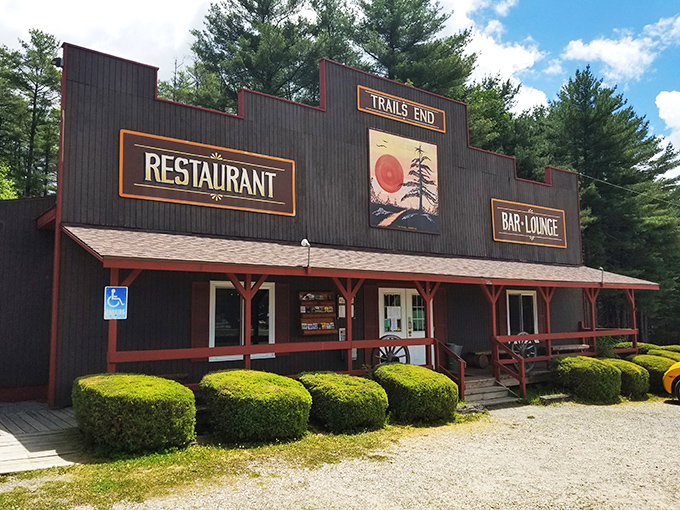 Welcome to the Trails End, where rustic charm meets culinary delight! This unassuming exterior hides a treasure trove of flavors waiting to be discovered.