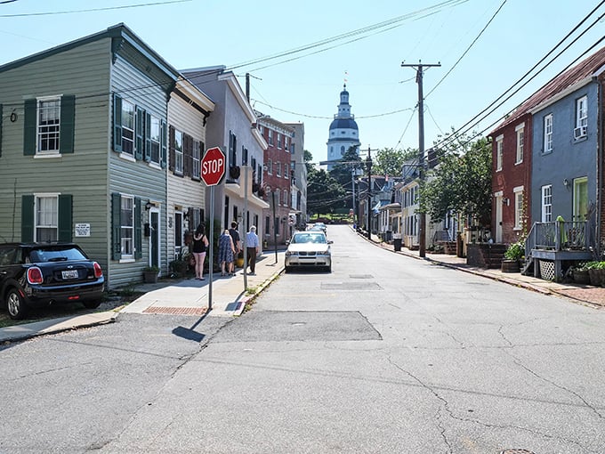Brick by brick, history whispers: Annapolis's stately buildings stand tall, a testament to time and taste. Colonial charm meets modern grace in this postcard-perfect scene.