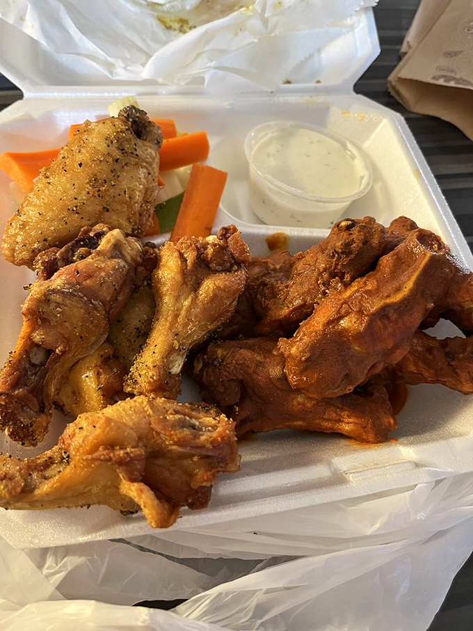 Atomic and Lemon Pepper: The odd couple of the wing world. One's spicy, one's tangy, both are irresistible!