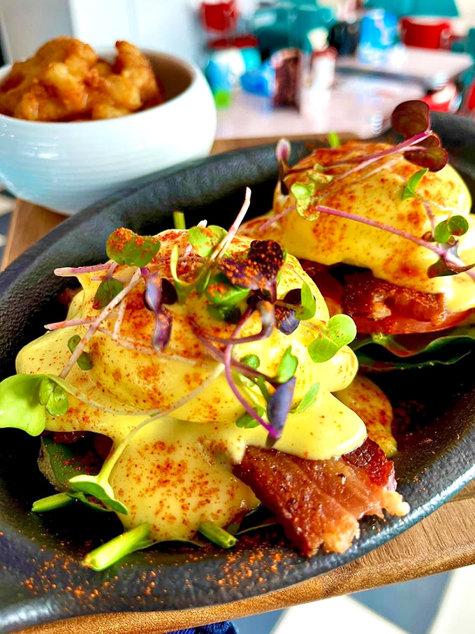 Breakfast goes gourmet! This ain't your grandma's eggs Benedict, unless your grandma was a secret culinary genius.