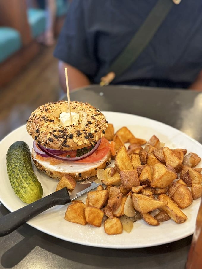 Oy vey, what a sandwich! This bagel and lox combo is so New York, it practically hails its own taxi.