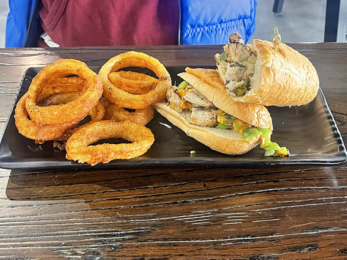 The chicken sandwich and onion rings combo that makes you wonder if you've been eating lunch wrong your entire life.