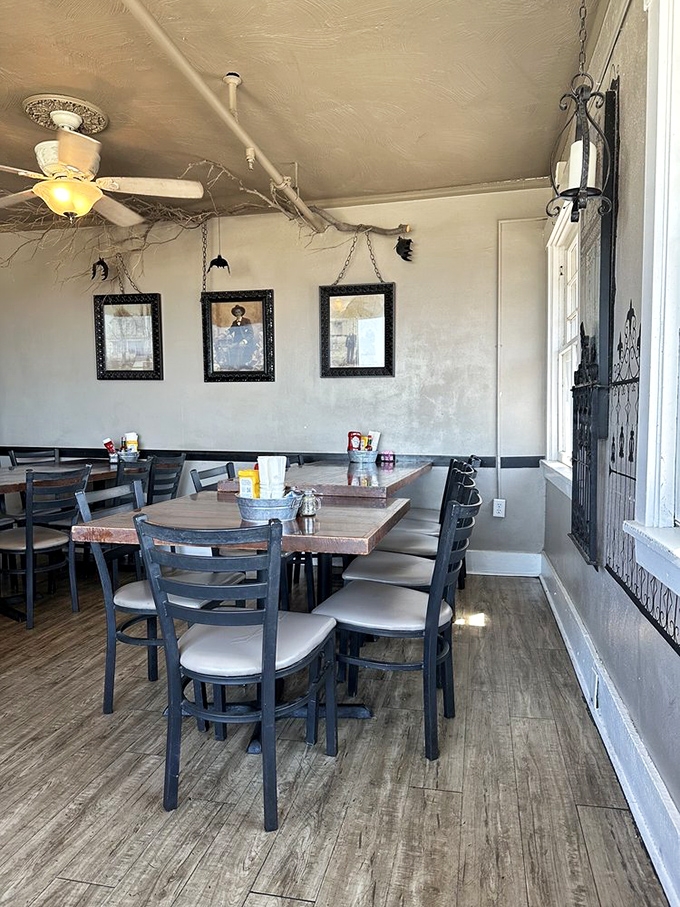 Dine with the spirits in this hauntingly cozy corner. With chandeliers that could tell tales and mirrors that might show more than your reflection, every meal is an adventure.