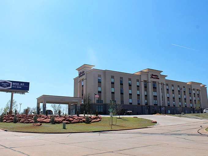 "Hampton Inn: Where Modern Comfort Meets Historic Charm" After a day of sightseeing, rest your weary feet in style. No covered wagons required!