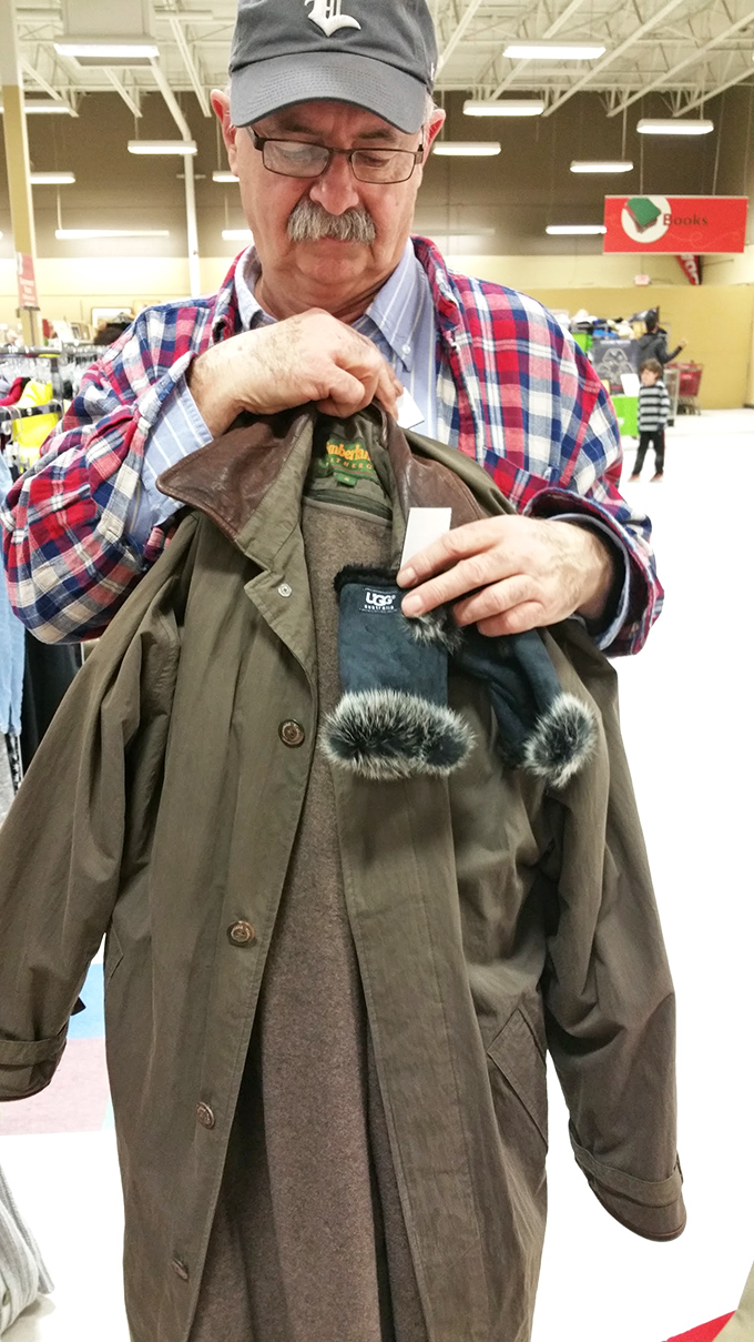 Every thrifter's fantasy: unearthing that perfect find. This gentleman's excitement is more contagious than the common cold!