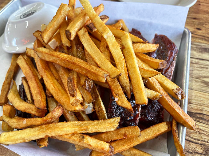 Hand-cut fries with ribs that have clearly been introduced to smoke and time—barbecue's most important ingredients. No filter needed for this kind of beauty.