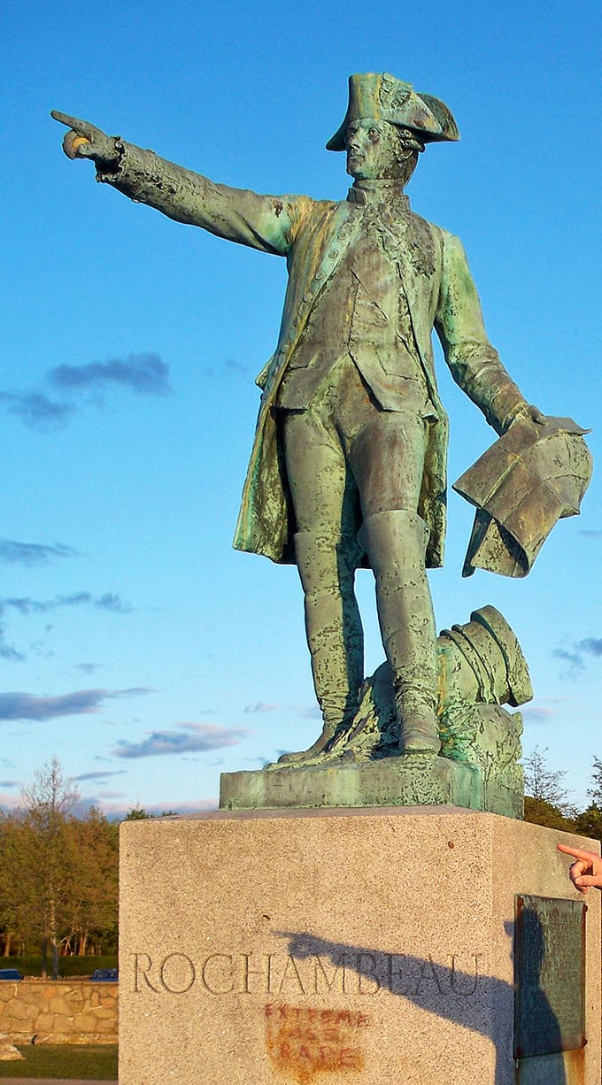 "Pointing the way to Franco-American friendship." The Rochambeau statue commemorates the French general who helped win the Revolutionary War, forever earning France a place in America's heart.