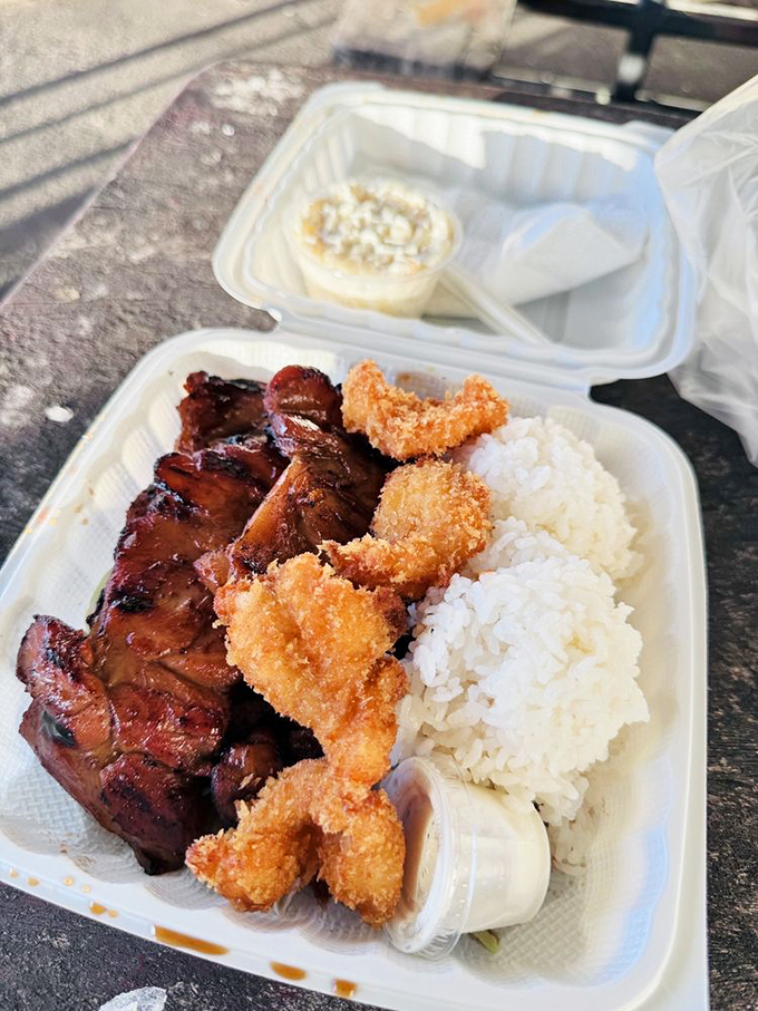 The ultimate surf and turf, island style. This combo plate is like a luau for your mouth &ndash; no grass skirt required.