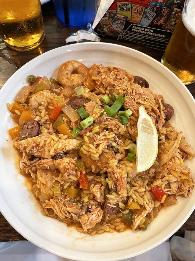 Jambalaya that brings New Orleans to Delaware, where pulled pork, sausage, and shrimp throw the kind of party that rice dreams about.