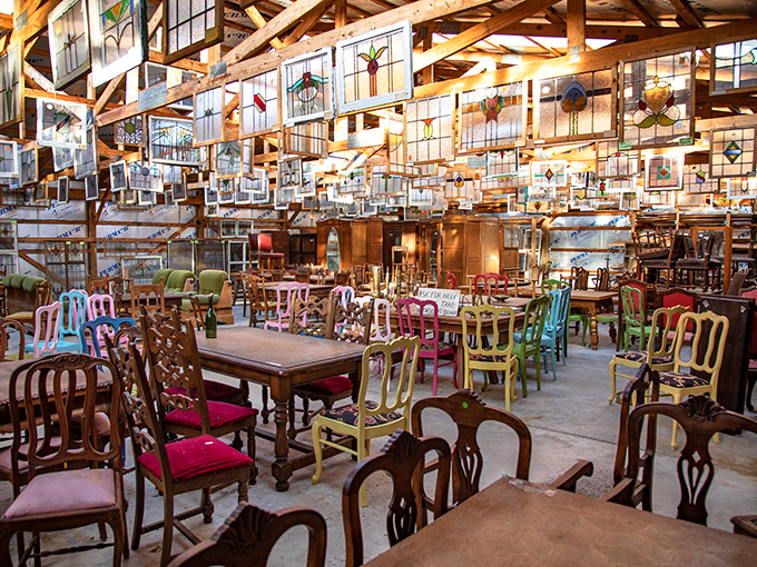 A mismatched parade of chairs marches through history. From ornate thrones to sleek modern perches, there's a seat for every personality.