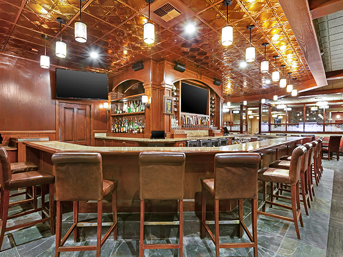 Pull up a chair and stay awhile. This inviting bar area is where strangers become friends, and friends become family &ndash; all over a cold brew and hot wings.