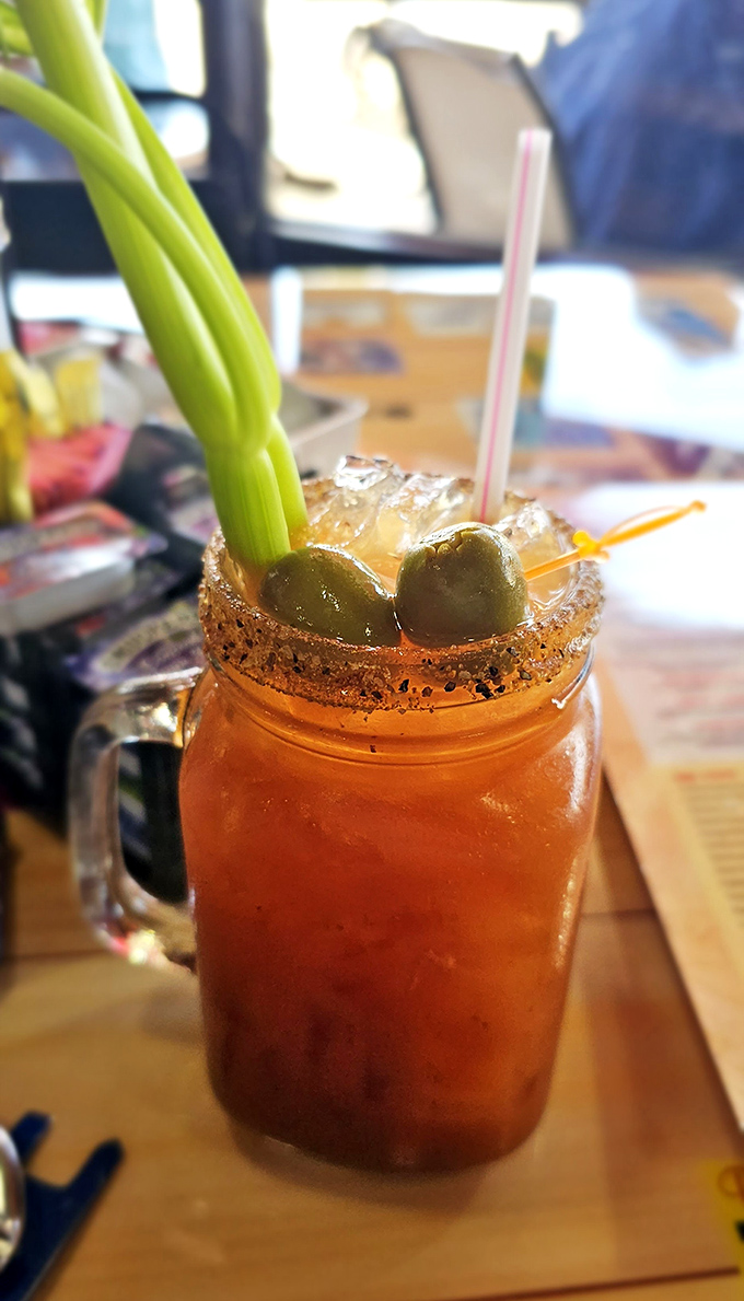 Rise and shine? More like rise and wine! This Bloody Mary is locked and loaded with enough garnishes to count as a small meal.