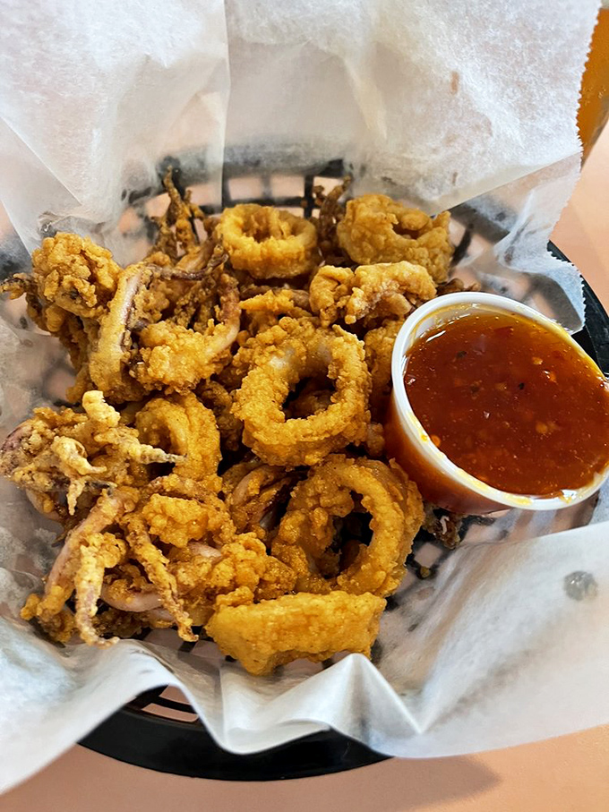Calamari rings so perfectly crispy, they could double as edible jewelry. Delicious and fashionable – what's not to love?