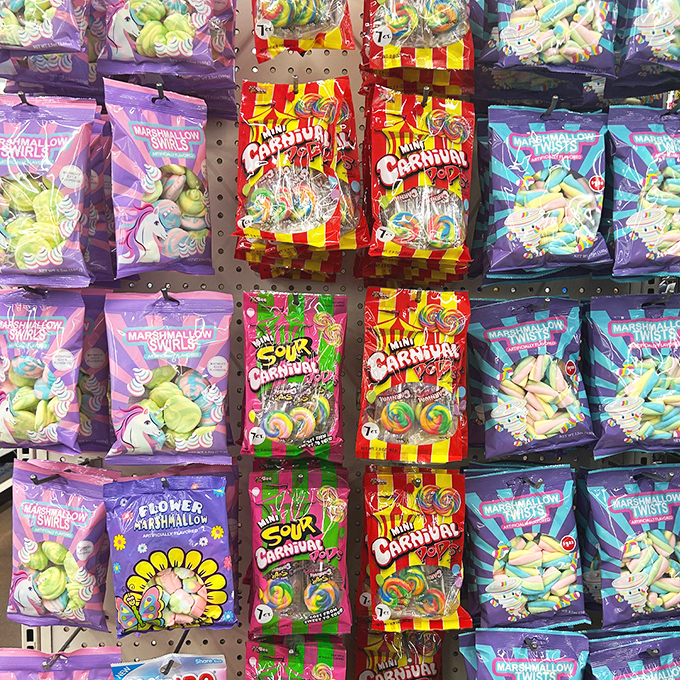 Candy carnival in full swing&mdash;where marshmallow twists and sour treats create a sugar paradise that would make Willy Wonka consider a budget rebrand.