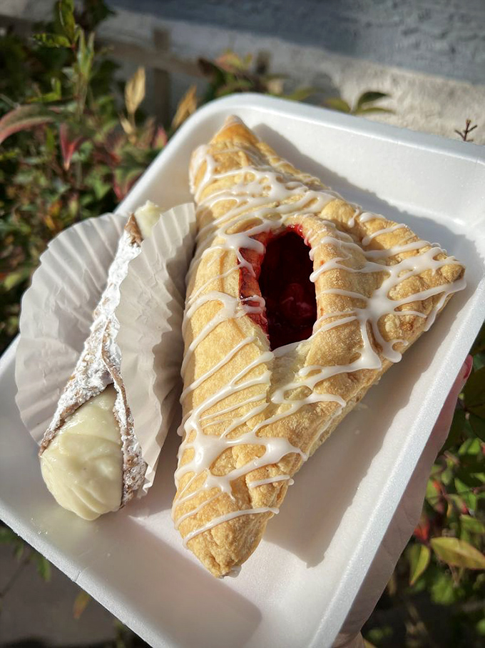 Cannoli and cherry turnover: the dynamic duo of desserts. One's crunchy, one's flaky, both are irresistible &ndash; it's a win-win situation for your taste buds.