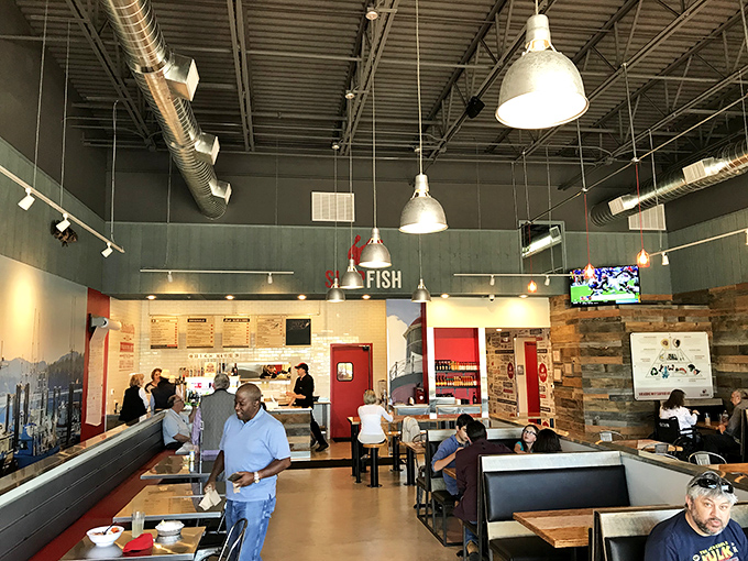 Happiness is a full table at Slapfish. These diners aren't just eating; they're on a culinary adventure that's hook, line, and sinker delicious.