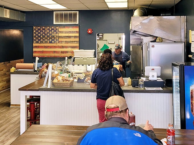 Where the magic happens! Watch as BBQ dreams become reality at this bustling counter. It's like Willy Wonka's factory, but for meat lovers.