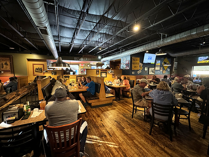 Where strangers become friends over shared appreciation of smoke and sauce. Notice nobody's looking at their phones&mdash;the food demands full attention.