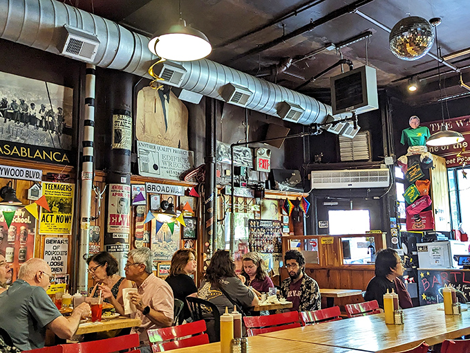 Where strangers become friends over burgers. This lively dining room is buzzing with more energy than a caffeinated squirrel.