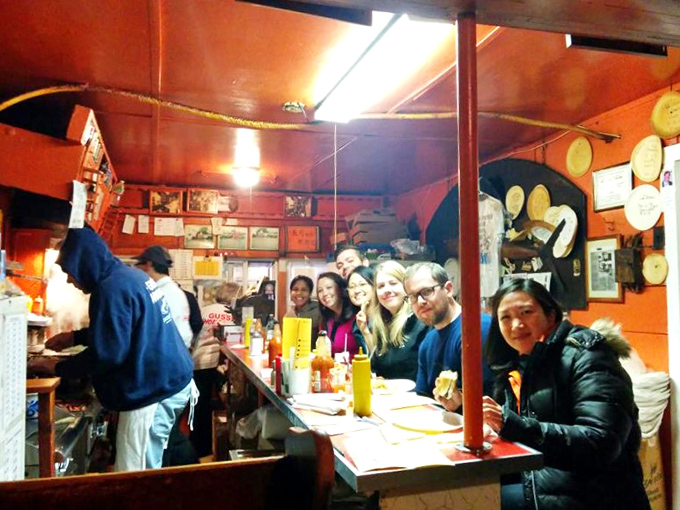 Happiness is a full counter at Gus's! These lucky diners are in for a treat that'll make their taste buds sing.