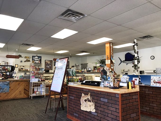 Welcome to seafood central! This counter's got more treasures than Davy Jones' locker, and they're all up for grabs.