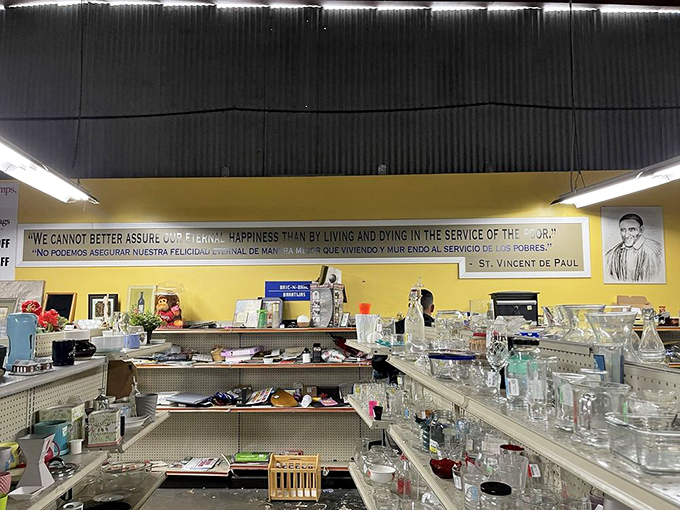 Beneath a quote from St. Vincent de Paul himself, glassware gleams with possibilities&mdash;from impromptu champagne toasts to midnight water sipping.