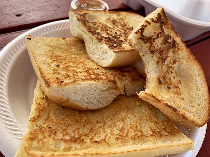 Golden-brown perfection! This grilled bread is ready to soak up sauce or stand alone as a crispy, buttery treat.