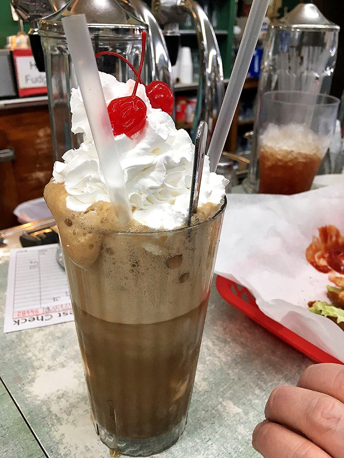 Float on! This creamy concoction is bubbling with nostalgia. One sip and you'll swear you hear Elvis on the jukebox.