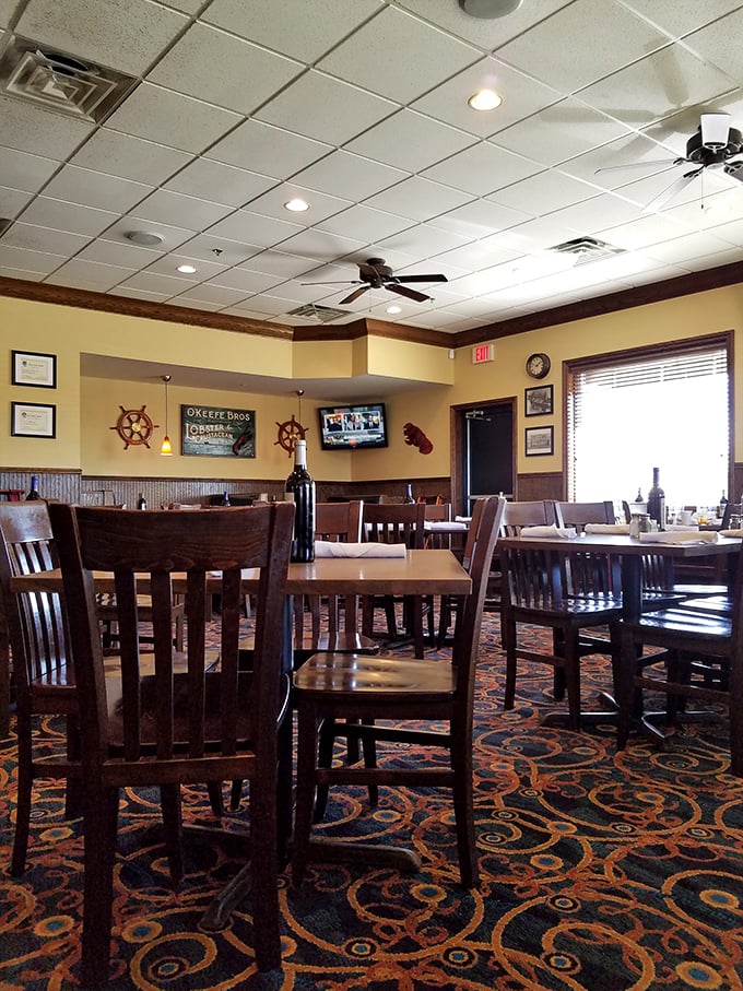 Cozy booths, warm lighting, and nautical touches - it's like the restaurant equivalent of a bear hug from a friendly sailor.