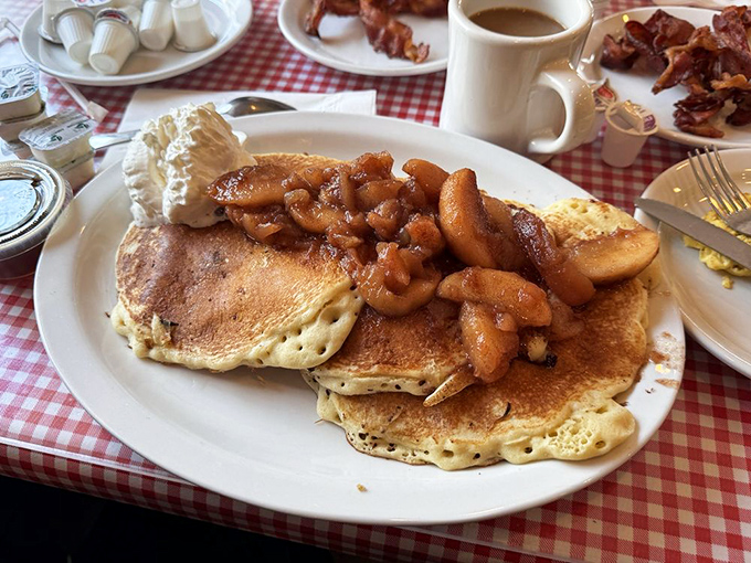 Stack attack! These oatmeal pancakes, crowned with cinnamon apples, are the breakfast indulgence you'll be dreaming about for weeks to come.
