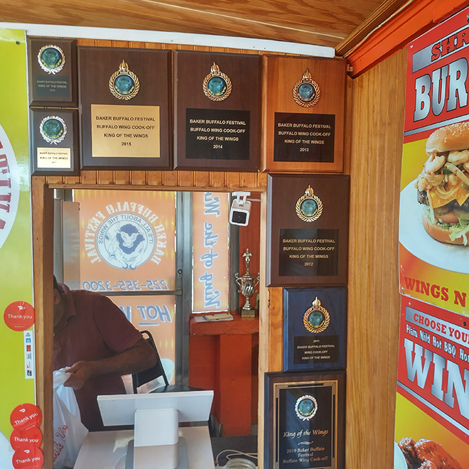 A wall of awards that tells you everything you need to know&mdash;these folks have been crowned "King of the Wings" more than once.