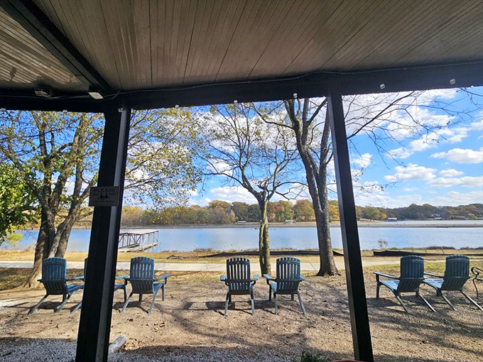Who needs an ocean view when you've got this? The lakeside seating area is perfect for channeling your inner beach bum while staying decidedly landlocked.