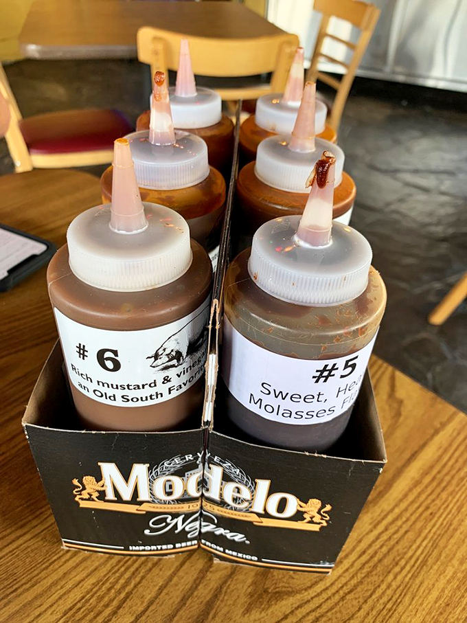 Sauce boss central! These bottles hold the key to barbecue nirvana. Mix and match to create your own flavor adventure.