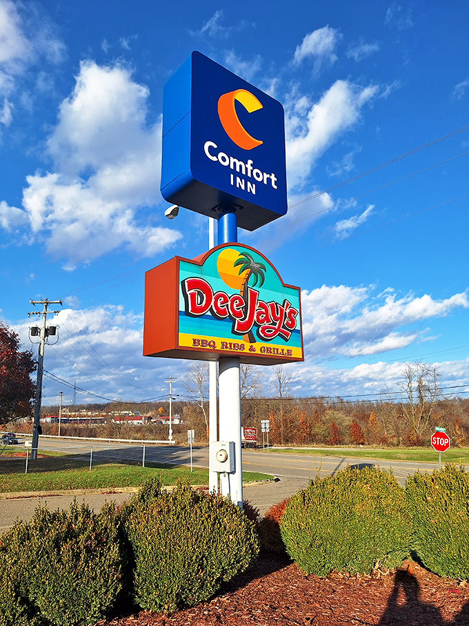 Talk about a dynamic duo! Dee Jay's and Comfort Inn: because nothing says "comfort" quite like a full belly and a soft pillow.