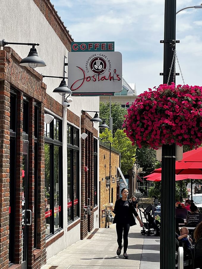 Follow the neon sign to nirvana! It's like a beacon of hope for empty stomachs and caffeine-deprived souls everywhere.