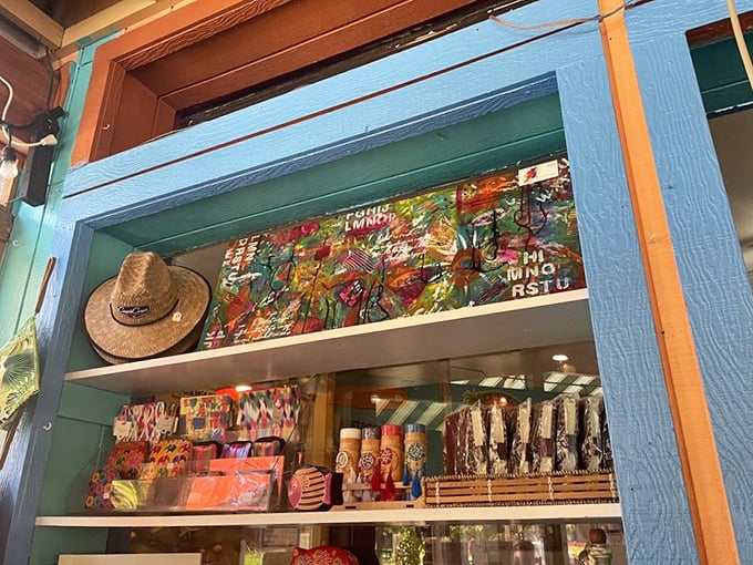 A treasure trove of souvenirs and knick-knacks that say "I came for the pancakes but left with memories and a straw hat."