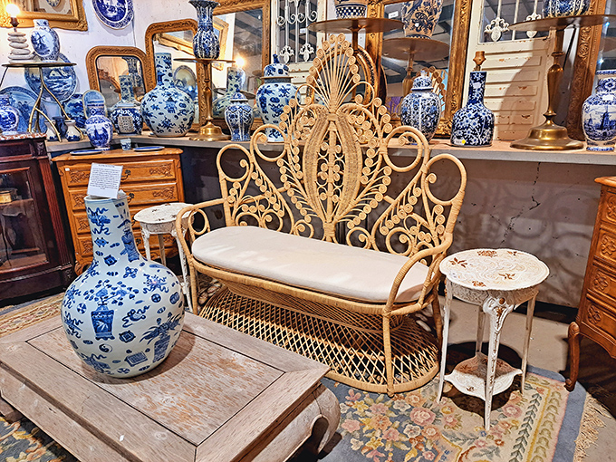 "I'm blue, da ba dee da ba daa..." This corner is a symphony in blue and white, with enough porcelain to make a Ming dynasty emperor jealous.