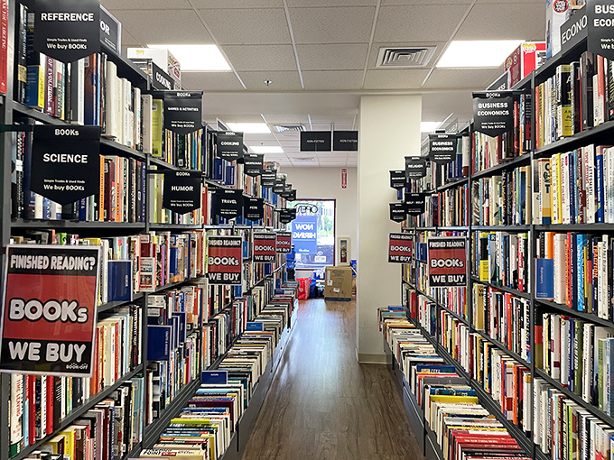 Wander down this aisle and feel the weight of human creativity. It's like strolling through the mind of humanity, but with better lighting.