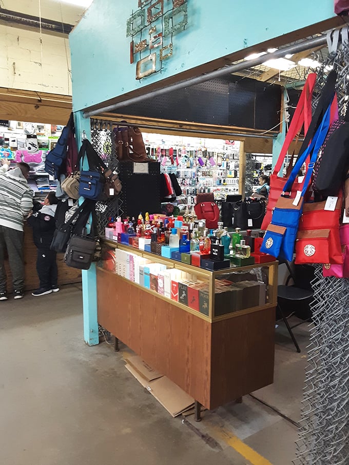 Bag lady's paradise! From funky to functional, this display of handbags and totes is enough to make Mary Poppins jealous of your carrying capacity.