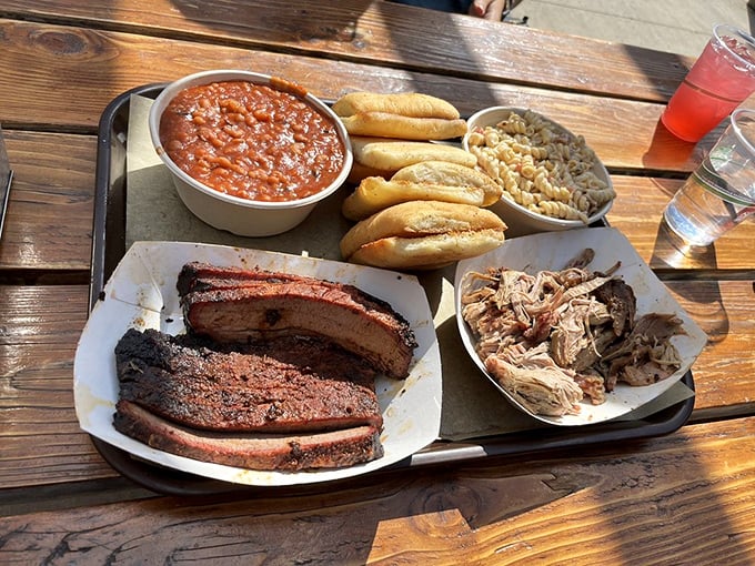 Brisket and pulled pork, the dynamic duo of barbecue. This platter is so good, it might just bring peace to the beef vs. pork debate.