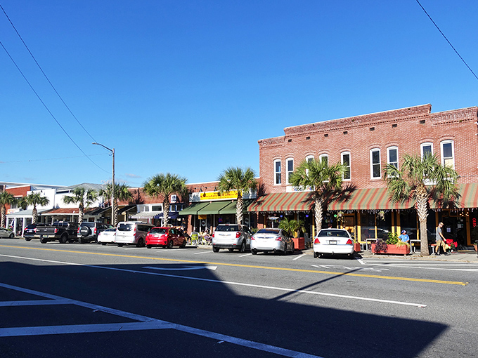 Brick buildings and palm trees: a visual cocktail that screams "Florida" louder than a sunburned tourist at a seafood buffet.